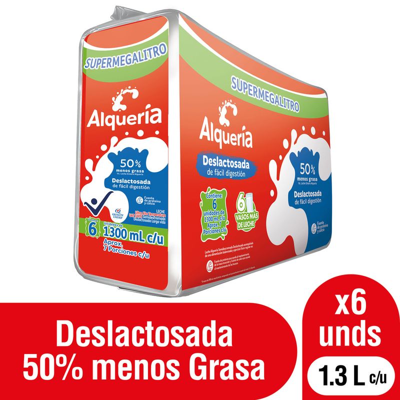 Leche Alquería Deslactosada x 6 und 1300 ml c/u - Mercacentro